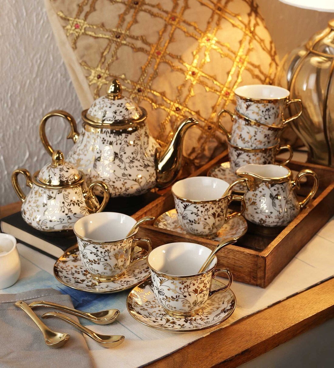 Buy Lian Gold Porcelain (Set of 21) Teaware Set at 46% OFF by Ceradeco ...