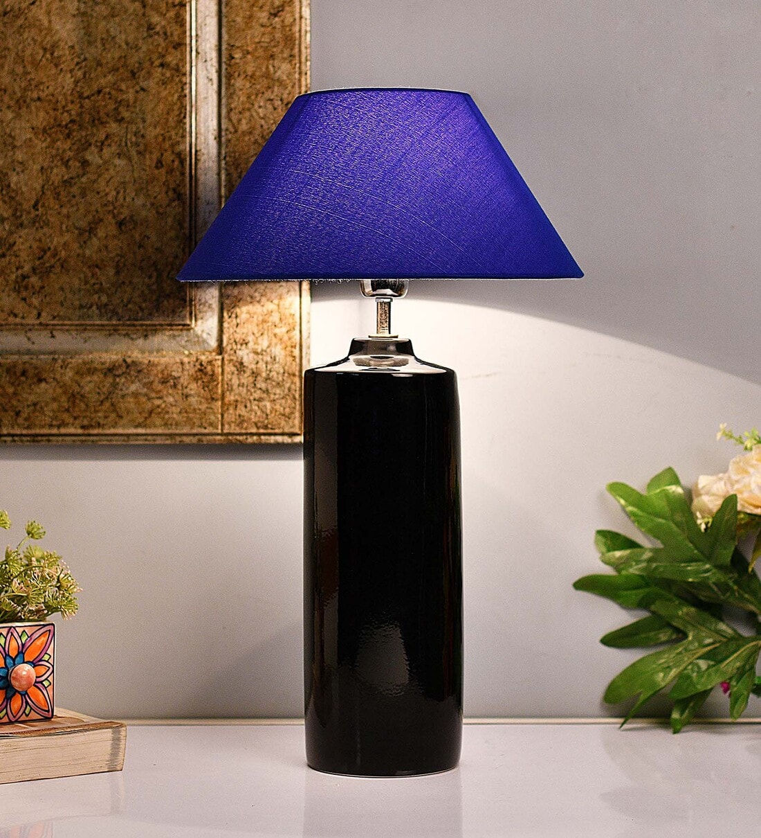 Buy Ceramic Tube Base Shaped Base Black Table Lamp with Shade, Set of 2 ...