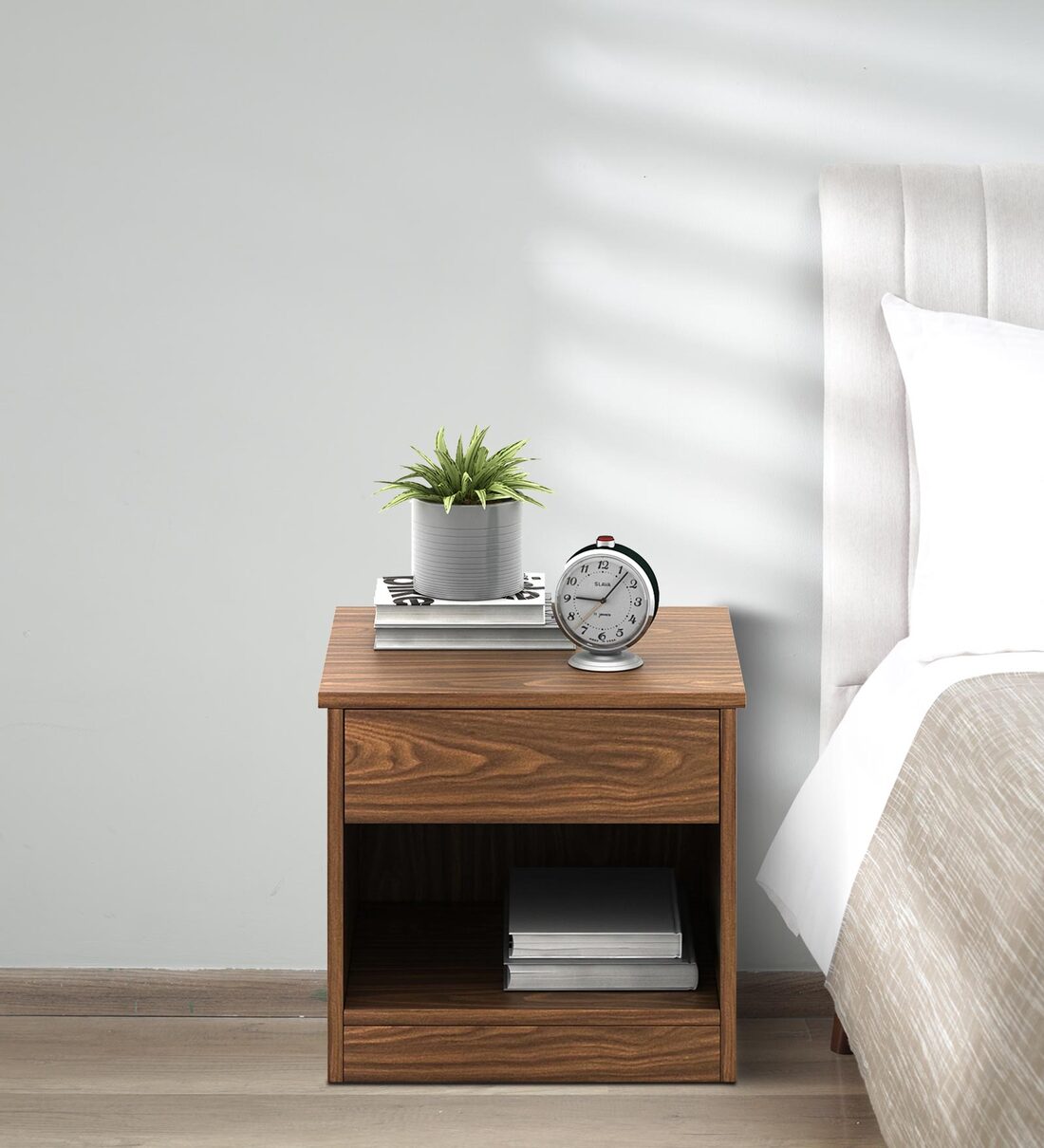 Buy Classic Bedside Table in Brazilian Walnut Finish with Drawer at 24% ...