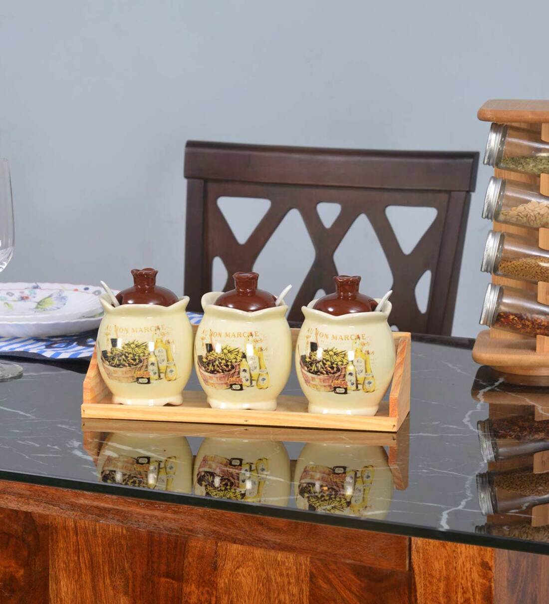 Buy Elite Brown Ceramic (Set of 4) Condiment Set with Tray Online ...