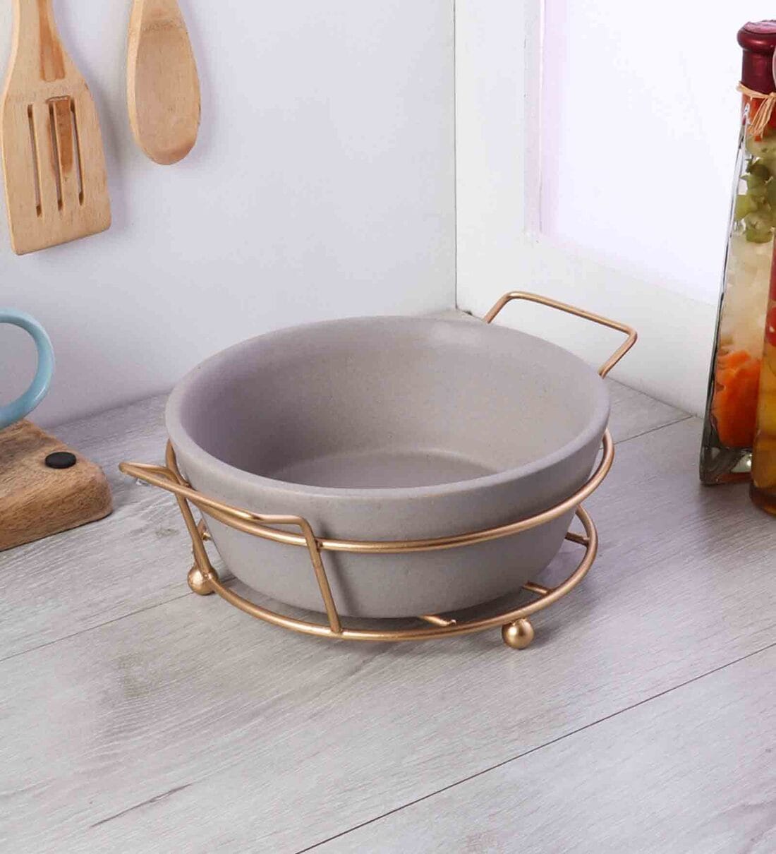 Buy Clay Grey & Gold 8 Inch Stoneware Appetizer Platter with Stand ...