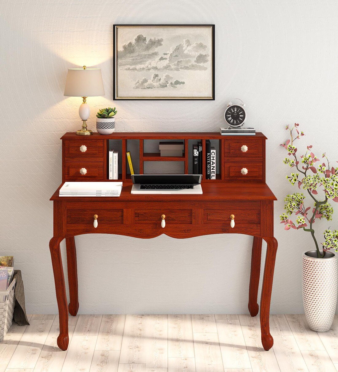 Buy Clifford Sheesham Wood Writing Table In Honey Oak Finish With ...