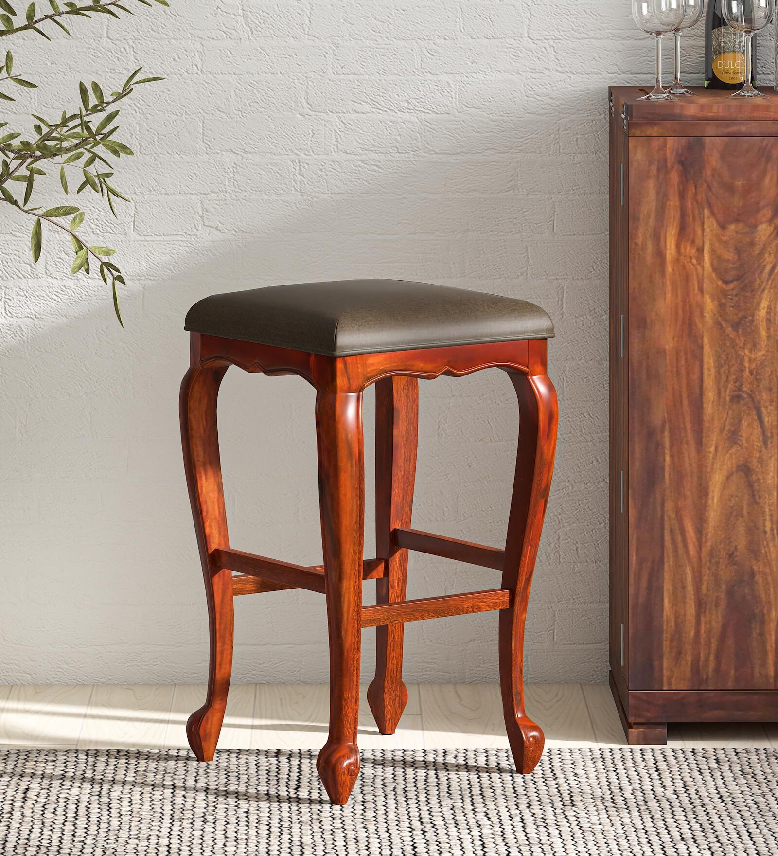 Buy Clifford Sheesham Wood Bar Stool In Honey Oak Finish Online ...