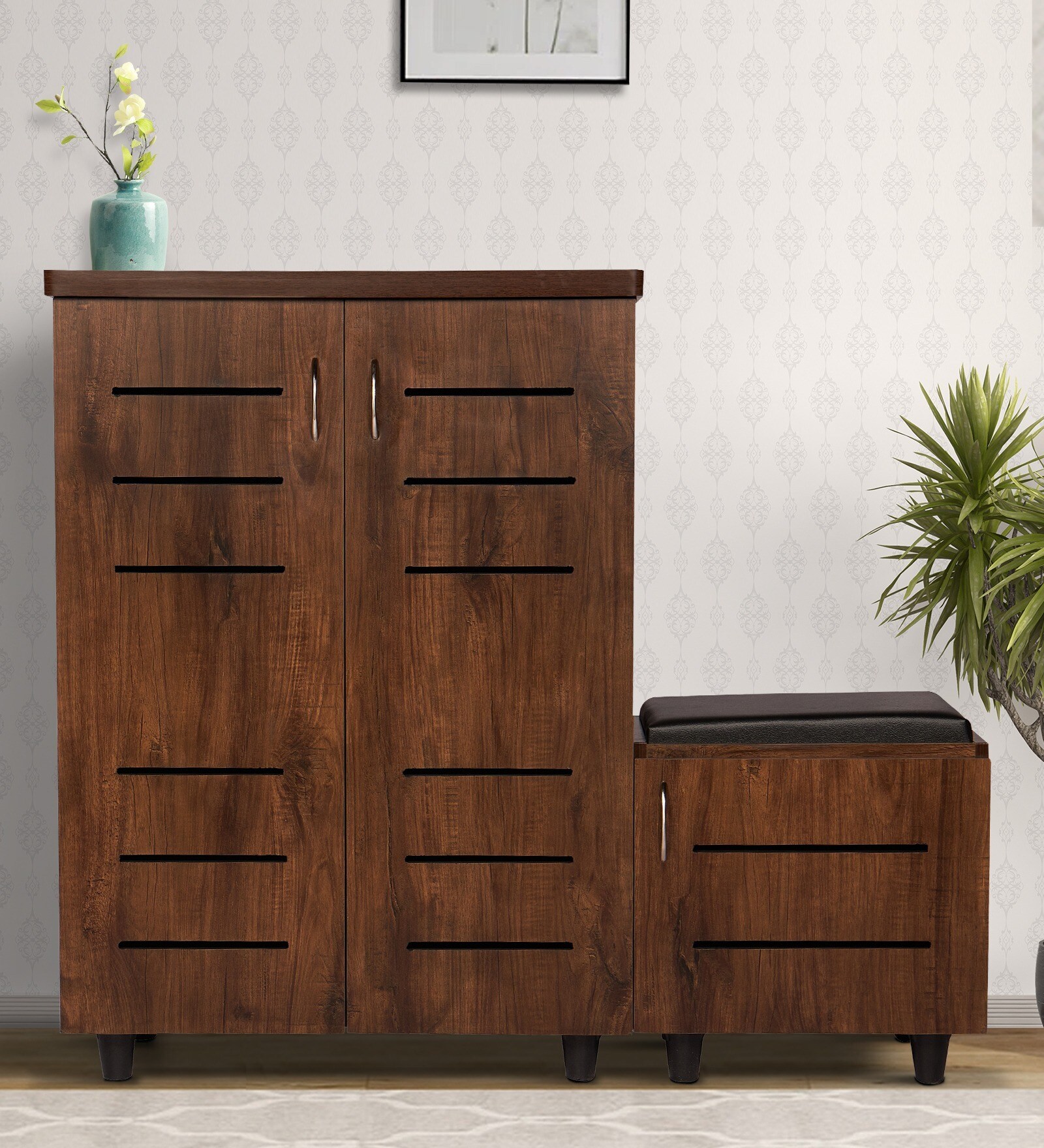 Buy Clovis Shoe Rack With Seating In Classic Walnut Finish at 33% OFF ...