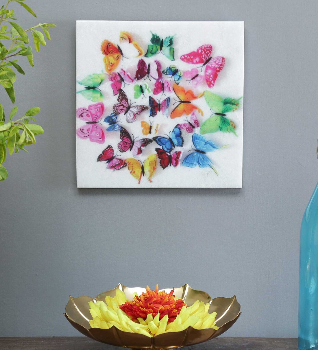 Buy Colorful Butterflies Painting on Marble Square Tile by eCraftIndia ...