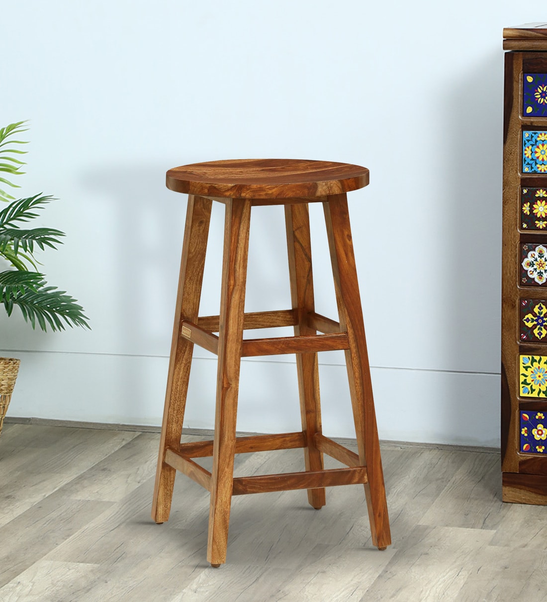 Buy Cosenza Sheesham Wood Bar Stool In Rustic Teak Finish at 13% OFF by ...