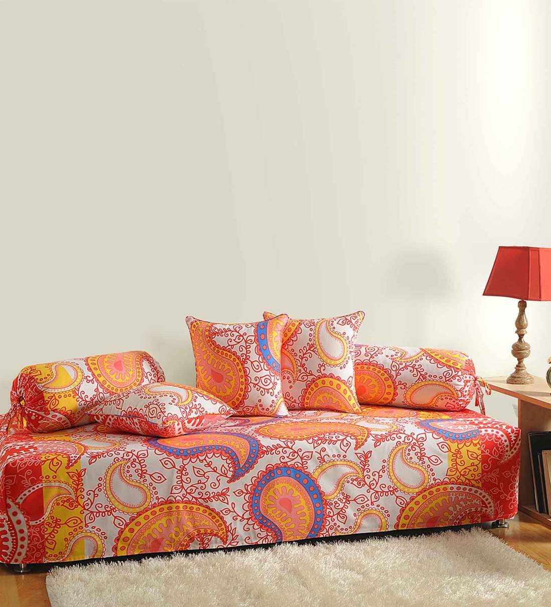 Buy Orange Patterned 160 TC Cotton (Set of 6) Diwan Sets by Swayam ...