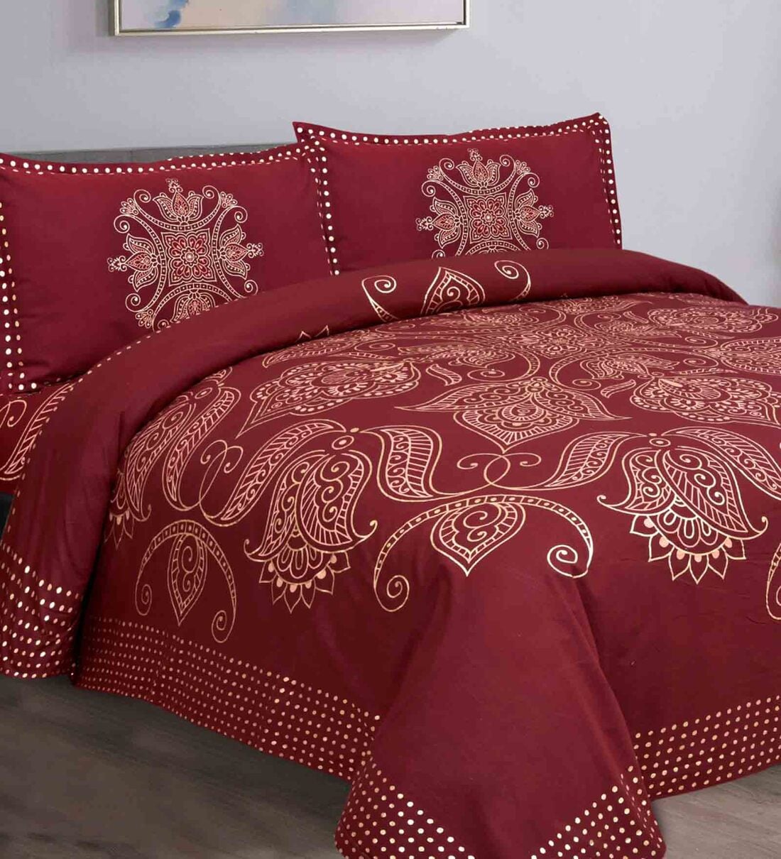 Buy Maroon Traditional 240 Tc Cotton 1 Double King Size Bedsheet With 2