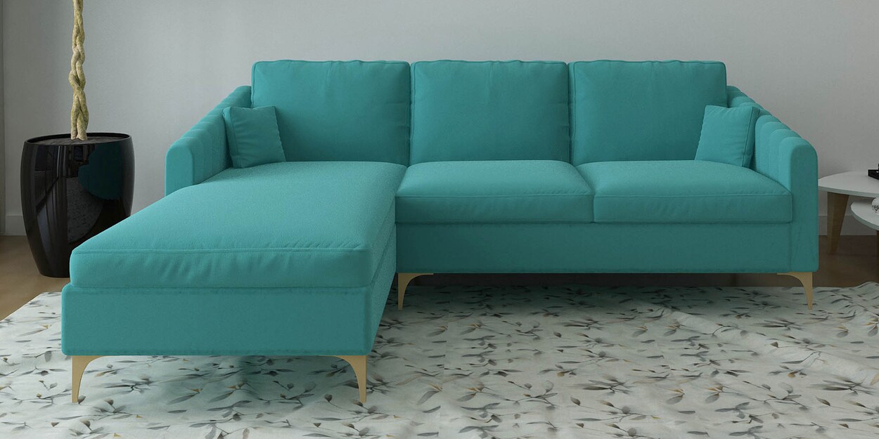 Buy Consuel Velvet RHS Sectional Sofa (2 + Lounger) in Turquoise Colour ...