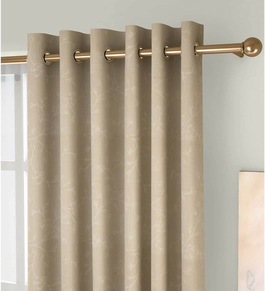 Buy Cream Floral Poly Cotton 5 Ft Light Filtering Eyelet Window ...