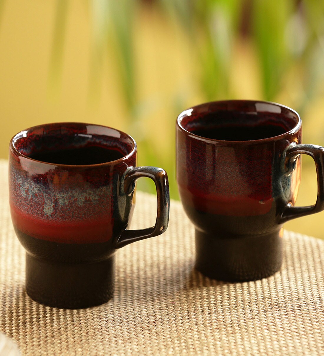 Buy Crimson Caldera 280ml Brown & Red Ceramic (Set of 2) Coffee Mug ...
