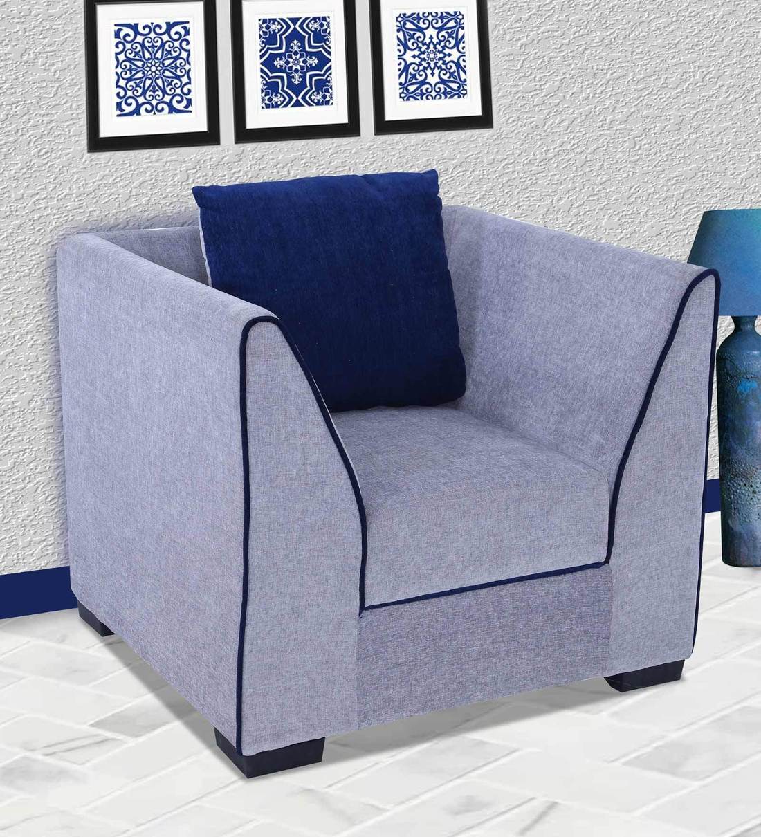 Buy Crown Fabric 1 Seater Sofa in Grey Colour Online - Bucket 1 Seater ...