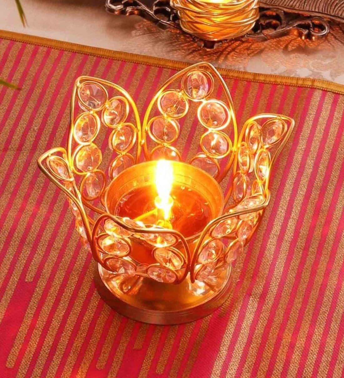 Buy Crystal Lotus Design Medium Oil Puja Deep Akhand Diya by Arghyam at ...