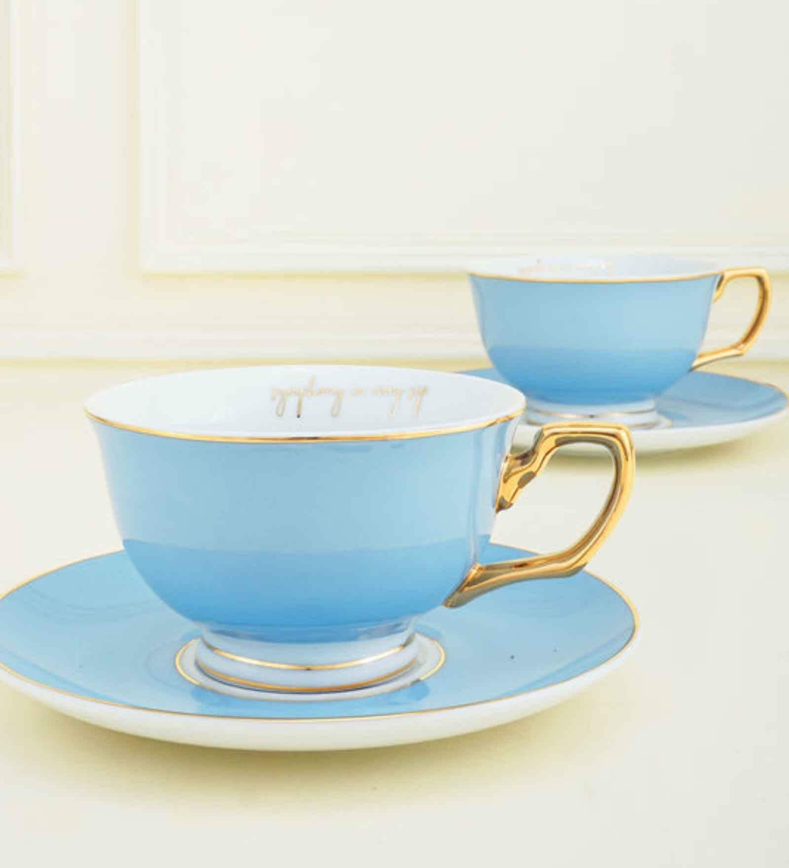 Buy Carson 200ml Blue & White Porcelain (Set of 2) Tea Cup & Saucer Set ...