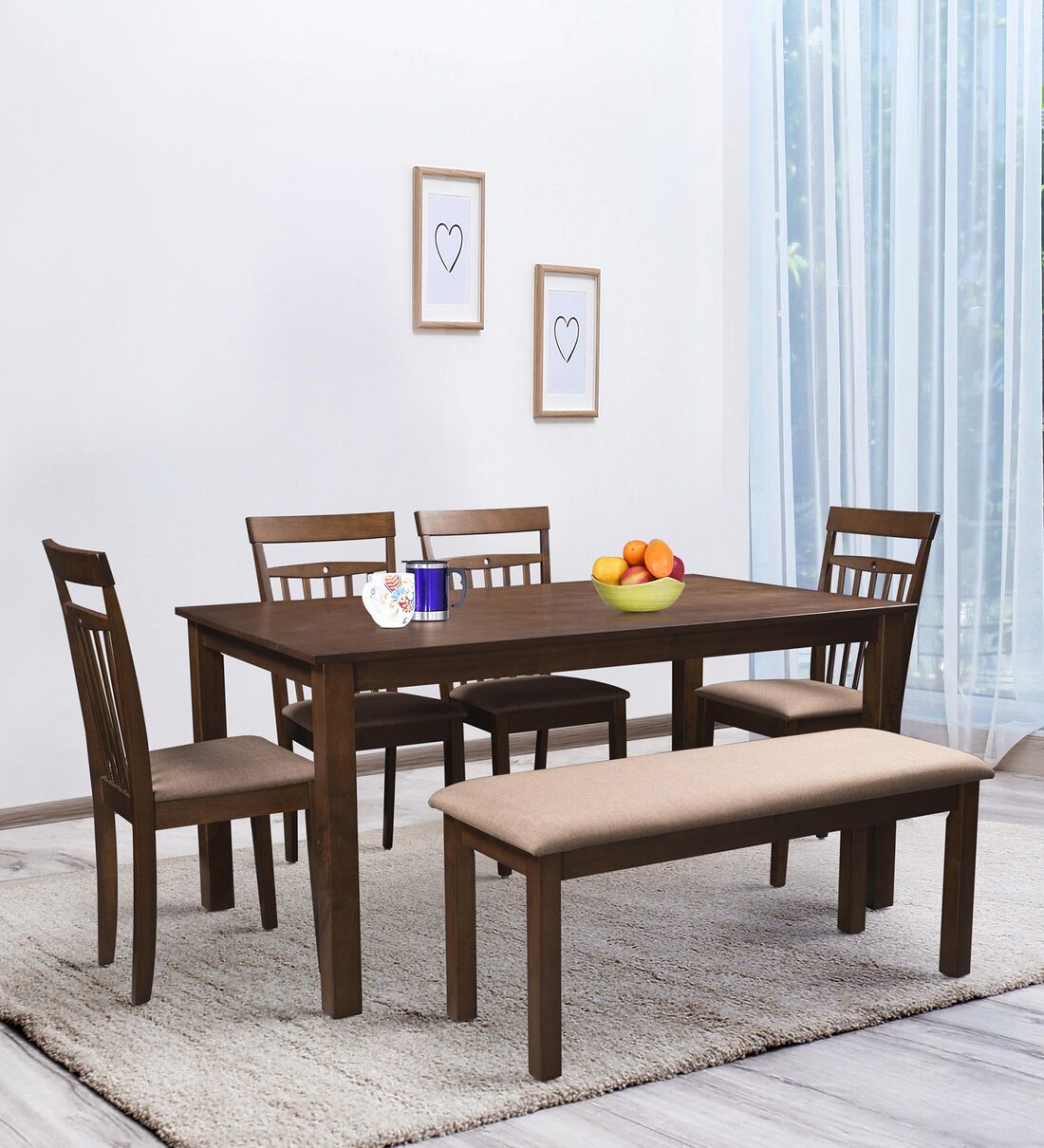 Buy Daisy Solid Wood 6 Seater Dining Set in Wenge Finish with Bench ...