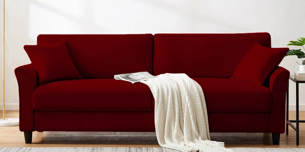 Buy Daroo Velvet 3 Seater Sofa In Baby Maroon Colour at 51% OFF by ...