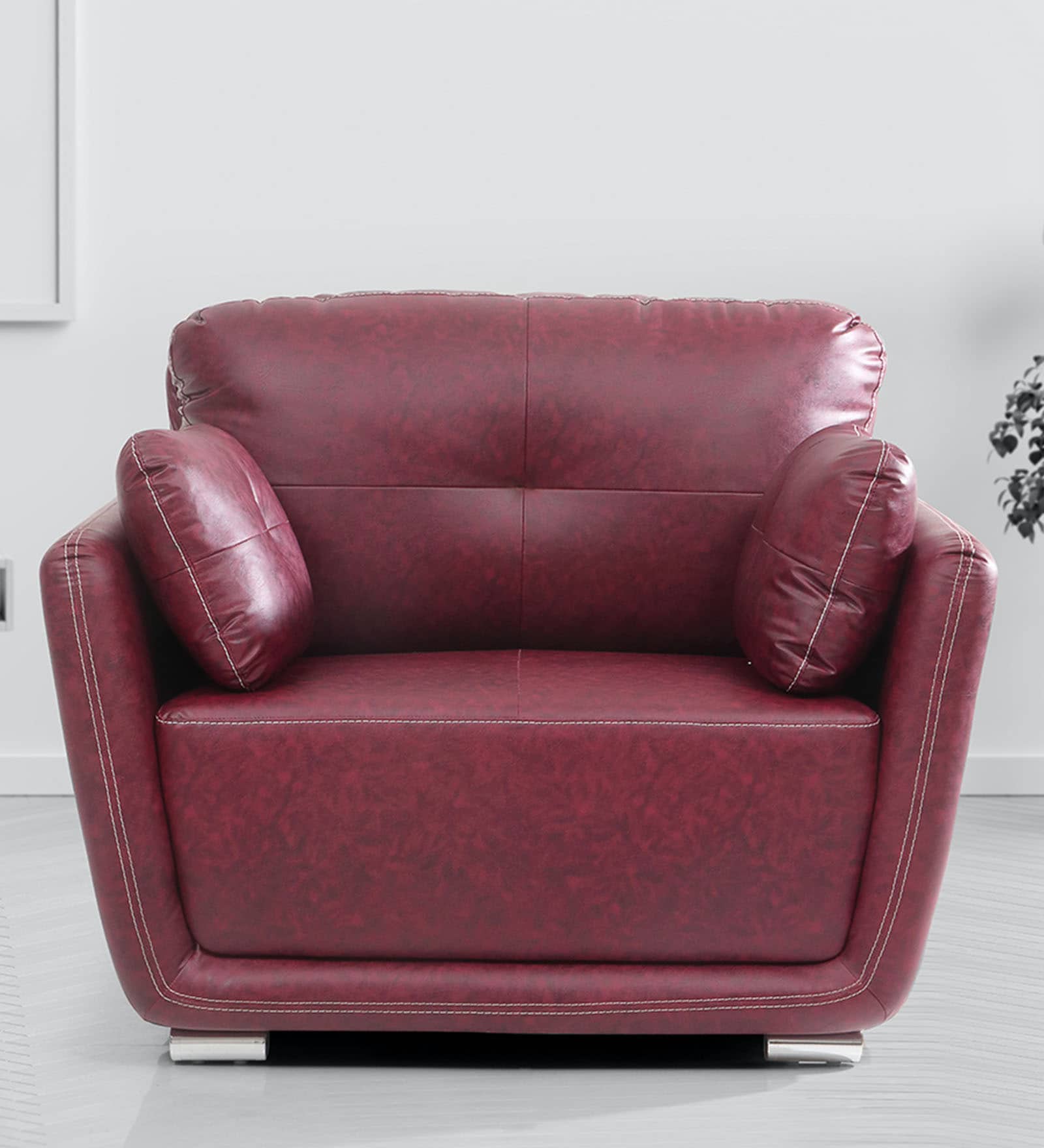 Buy Davion Leatherette 1 Seater Sofa in Maroon Colour at 51% OFF by ...