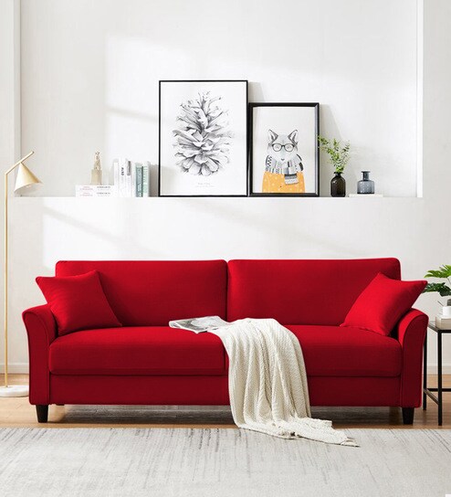 Buy Daroo Velvet 3 Seater Sofa in Berry Maroon Colour Online - Lawson ...