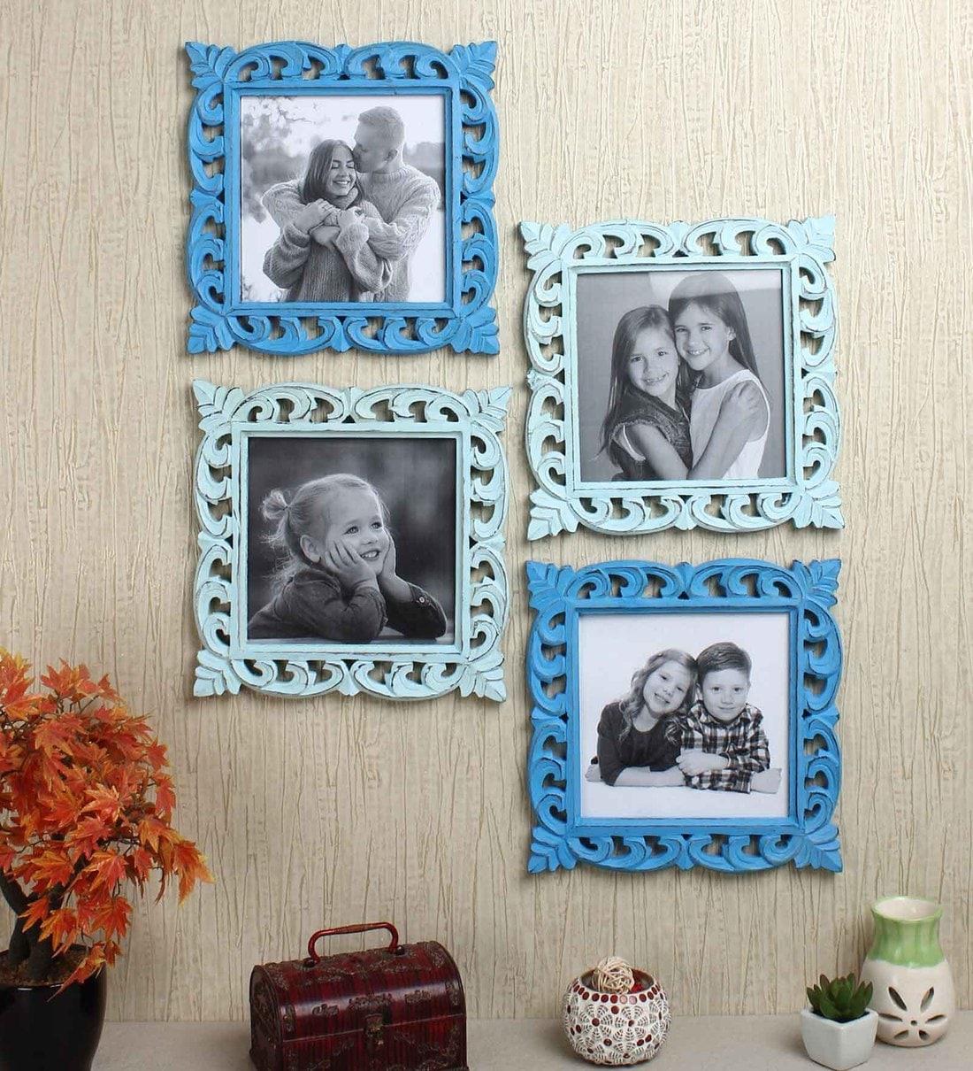 Buy Decorative Wooden Photo Frame Set of 4 Antique finish in Blue ...