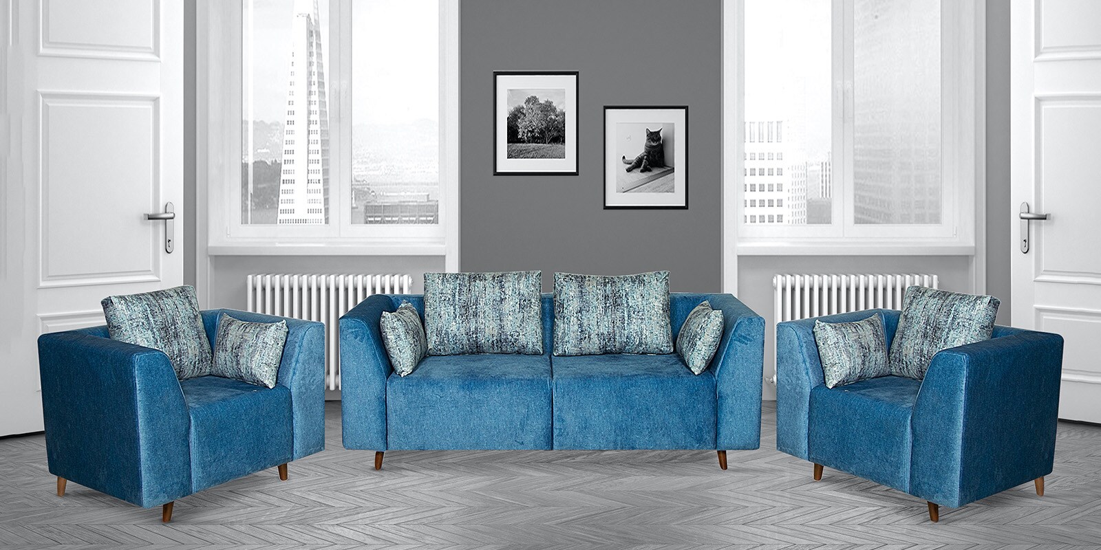 Buy Delfina (3+1+1) Sofa Set In Royal Blue Colour By Parin Online - Bucket Sofa Sets - Sofa Sets ...
