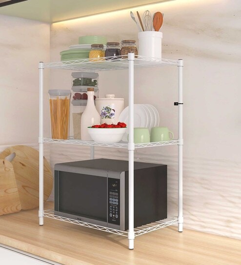 Buy Denham 3 Shelf Metal Kitchen Racks White Colour by Tunehome Online ...
