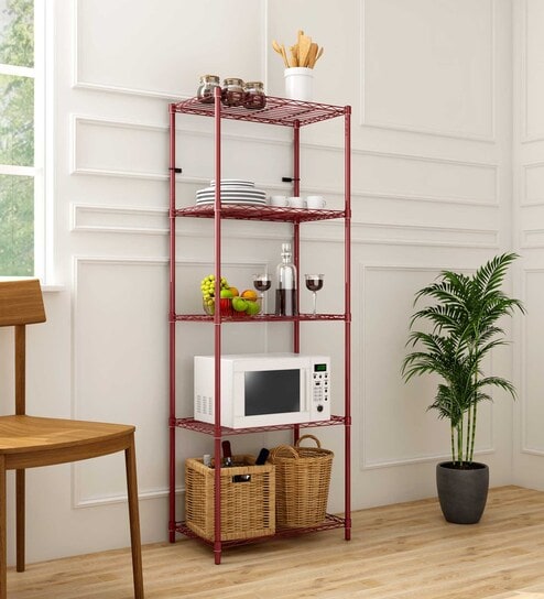 Buy Denham 5 Shelf Metal Kitchen Racks Black Colour by Tunehome Online ...