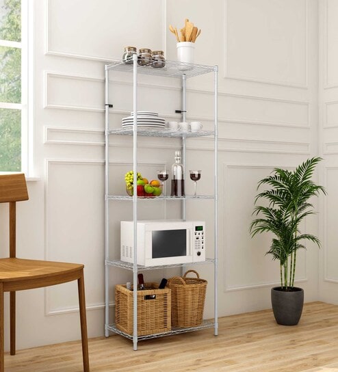 Buy Denham 5 Shelf Metal Kitchen Racks White Colour by Tunehome Online ...