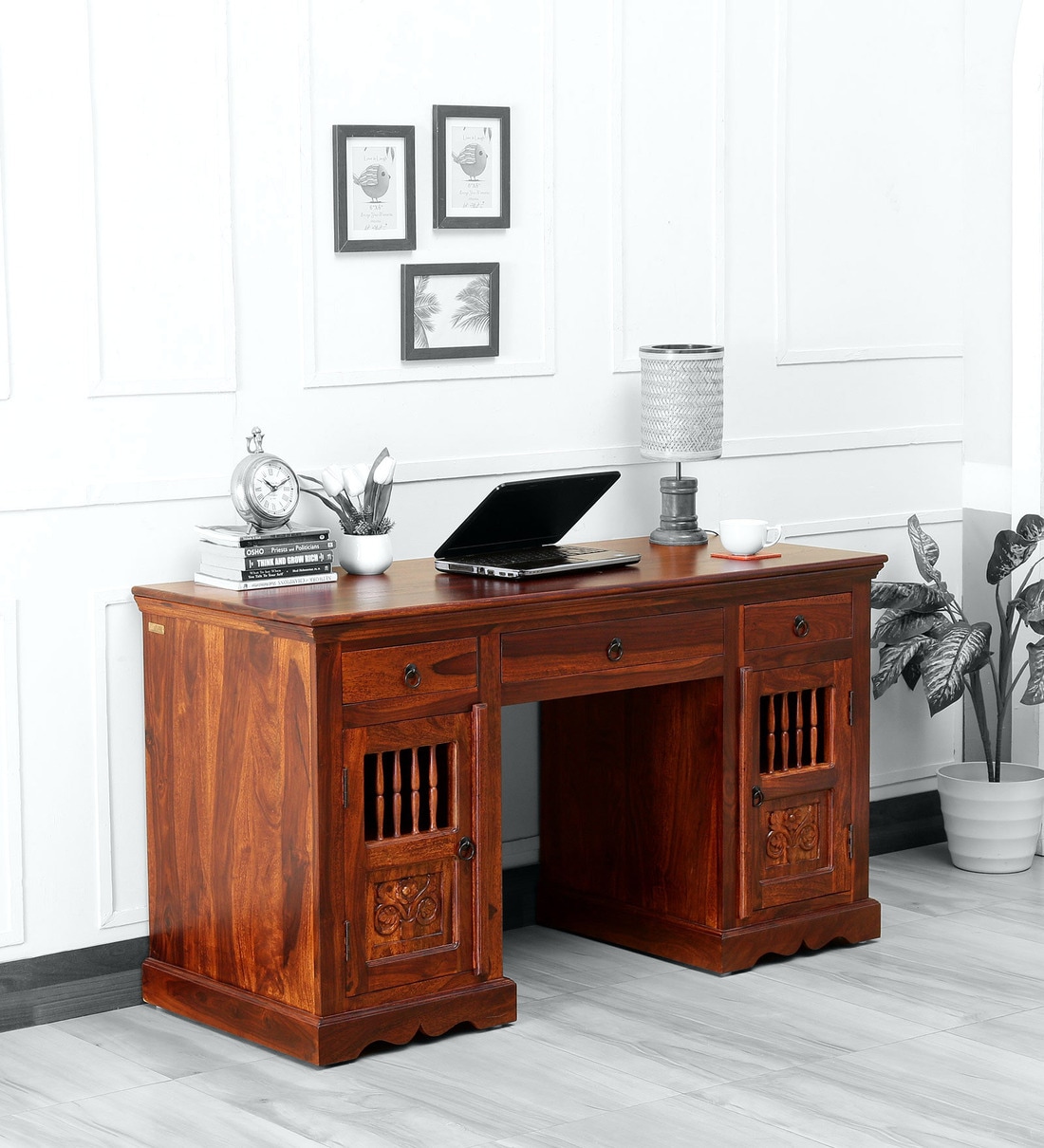 Buy Kumud Sheesham Wood Writing Desk In Honey Oak Finish Online ...