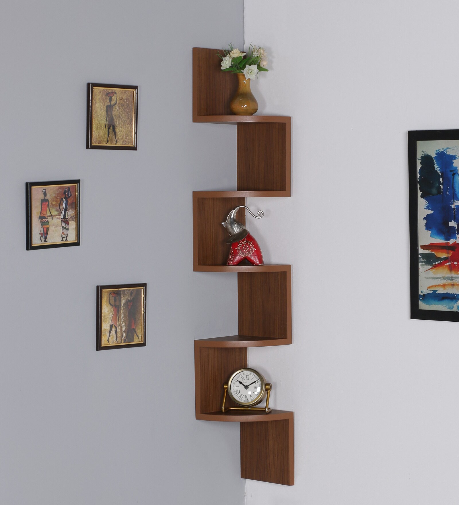 Buy Engineered Wood Zigzag Corner Wall Shelf in Brown Colour by DriftingWood at 45% OFF by ...