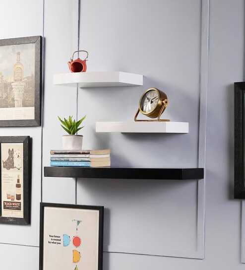 Buy Set of 3 Engineered Wood Floating Book Shelf in White Colour by ...