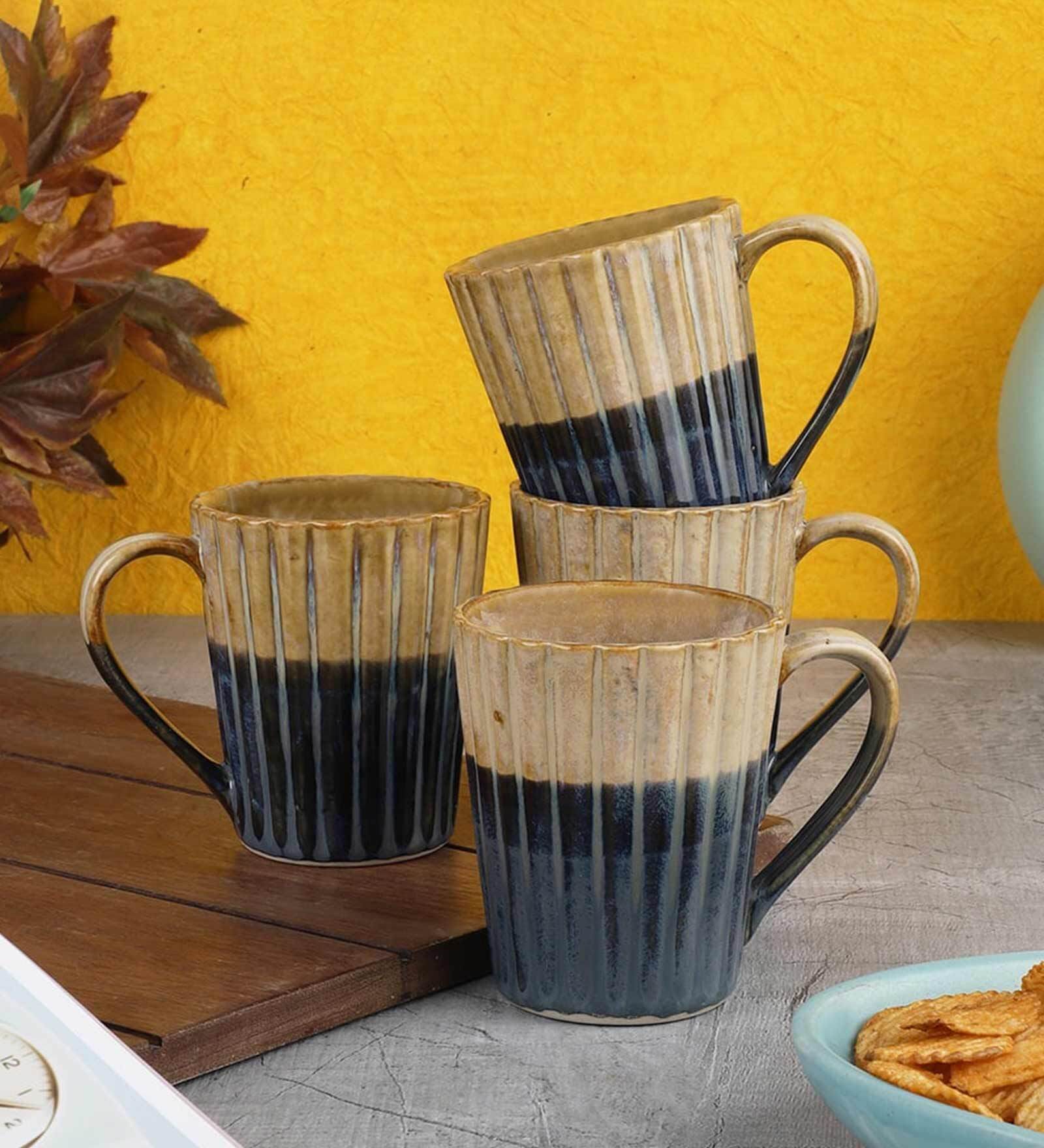 Buy Dual Art 300ml Blue & Beige Ceramic (Set of 2) Coffee Mug Online ...