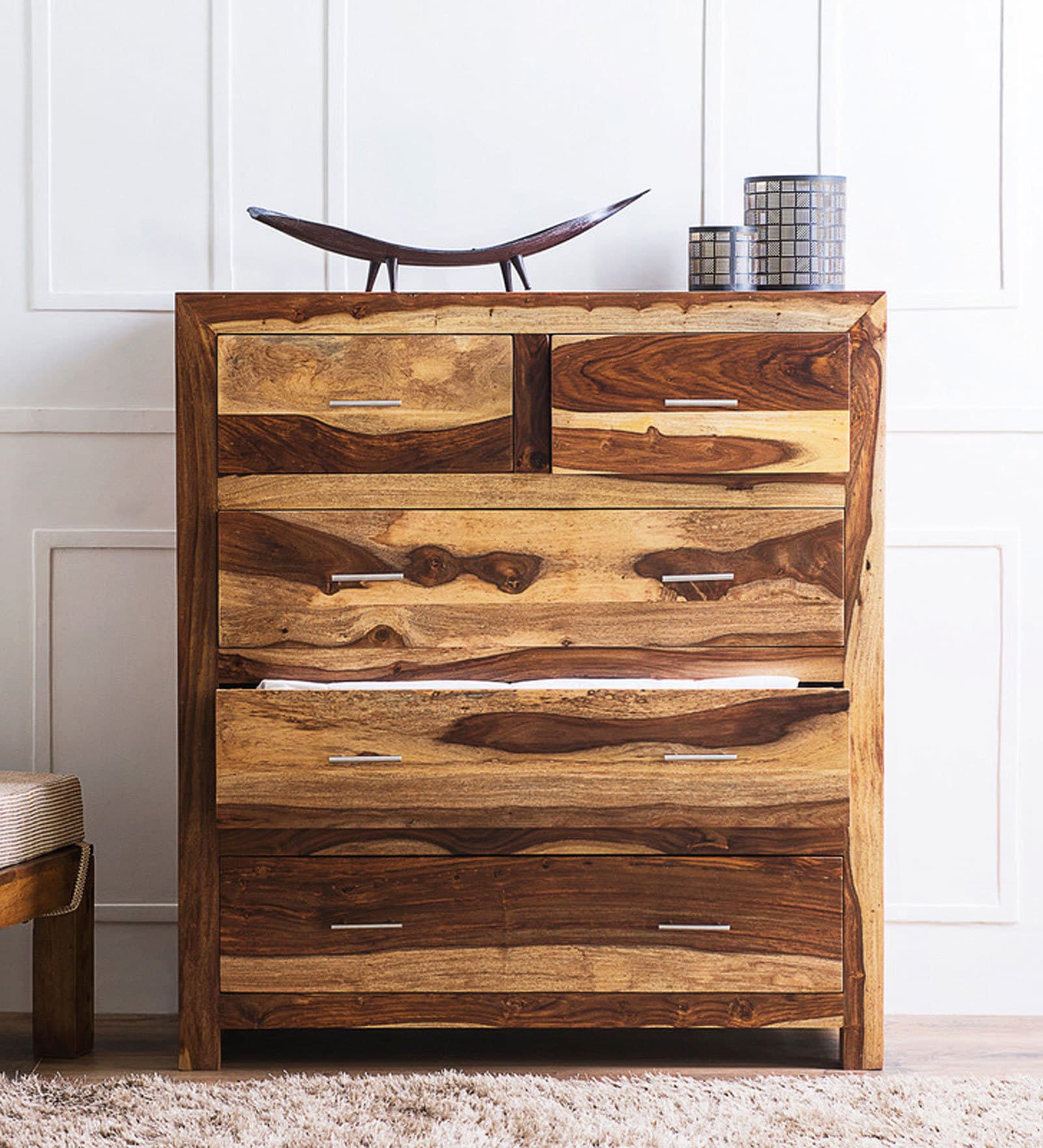 Buy Edmonds Chest of Five Drawers in Natural Sheesham Finish by ...