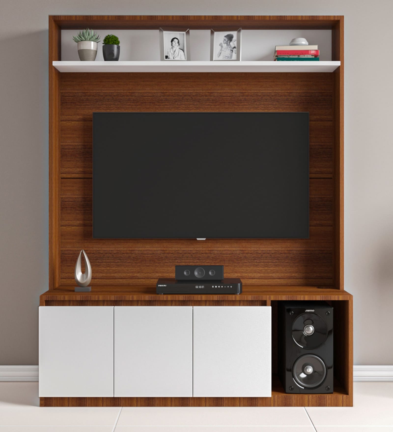 Buy Edonia TV Unit in Walnut And Frosty White Finish for TVs up to 55 ...
