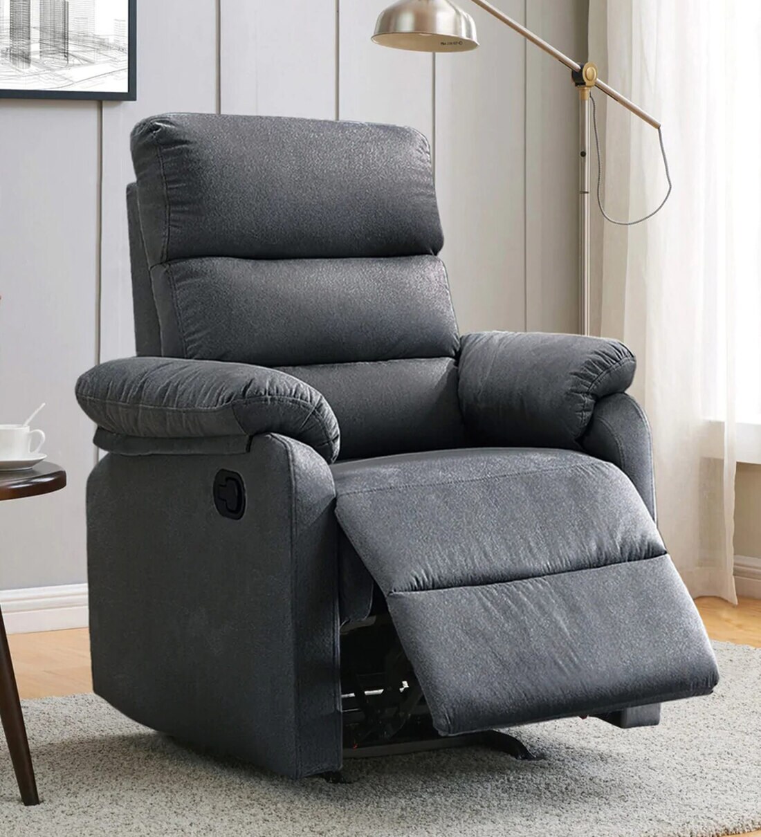 Buy Elegant Fabric Manual 1 Seater Recliner in Grey Colour by Sofa ...