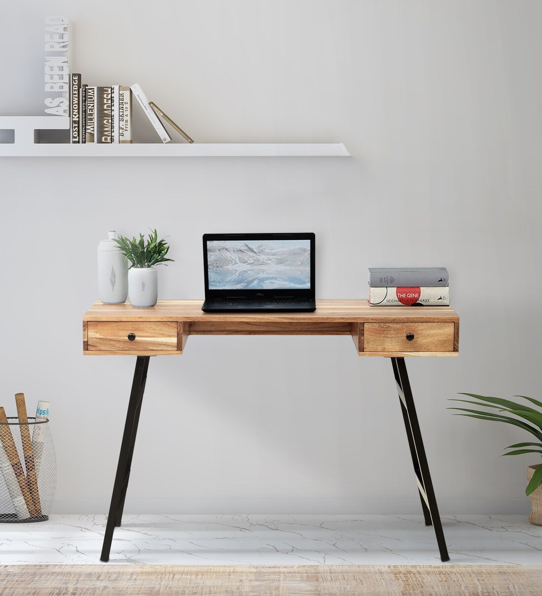 Buy Rene Solid Wood Writing Table In Natural Finish Online ...