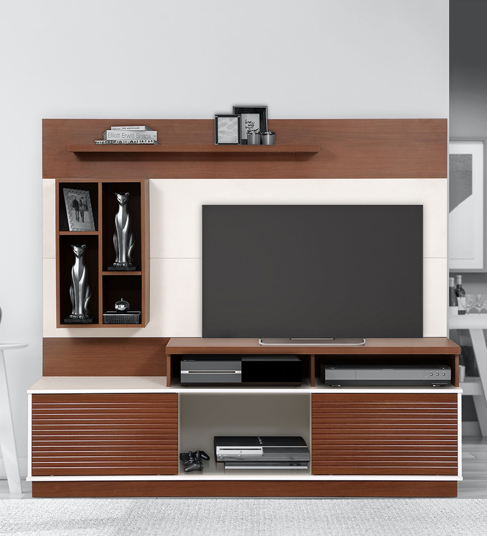 Buy Eldorado TV Unit in White & Light Walnut Finish for TVs up to 50 ...