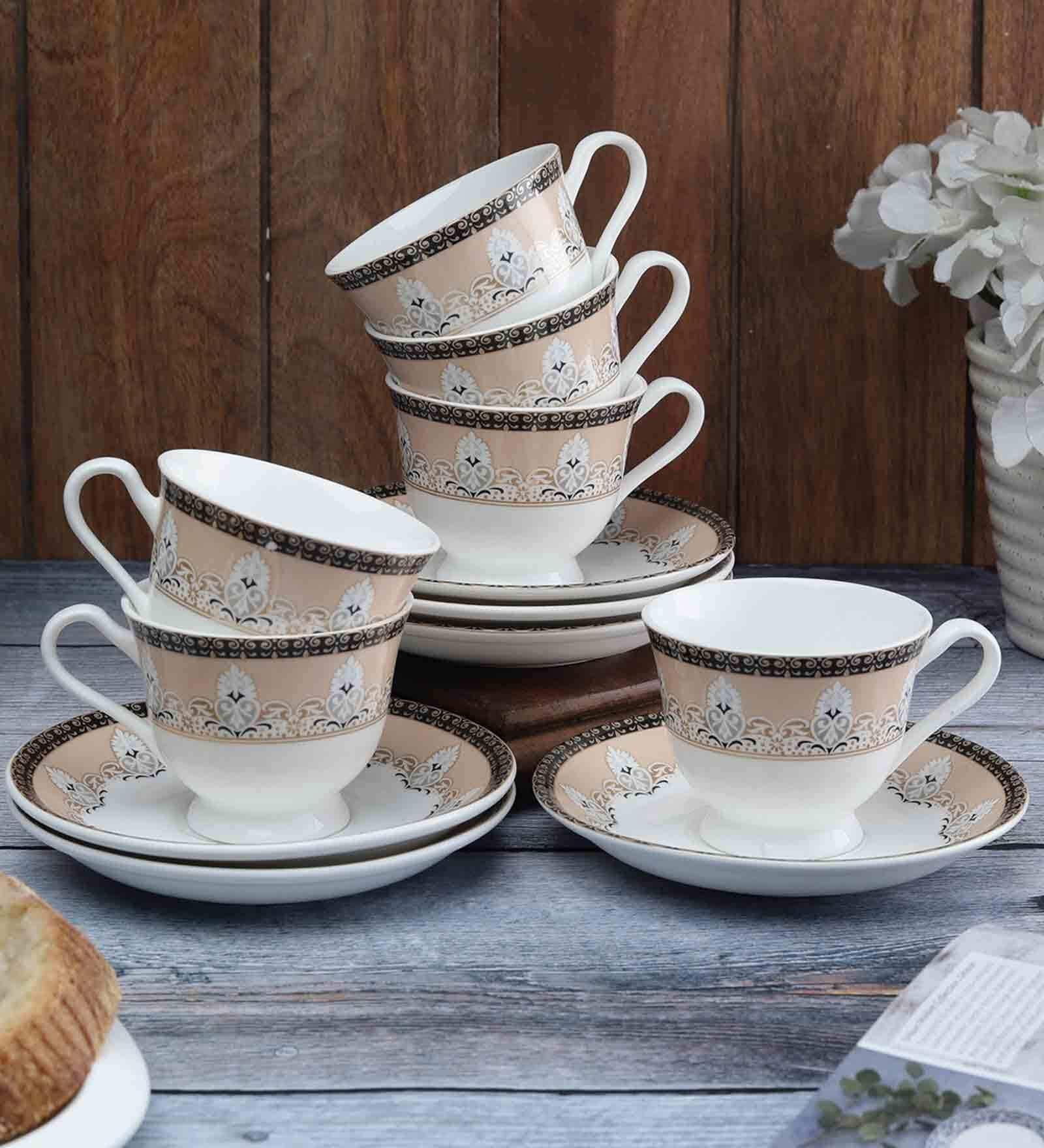 Buy Quincy 180ml Multicolour (Set of 12) Ceramic Tea Cup & Saucer Set ...