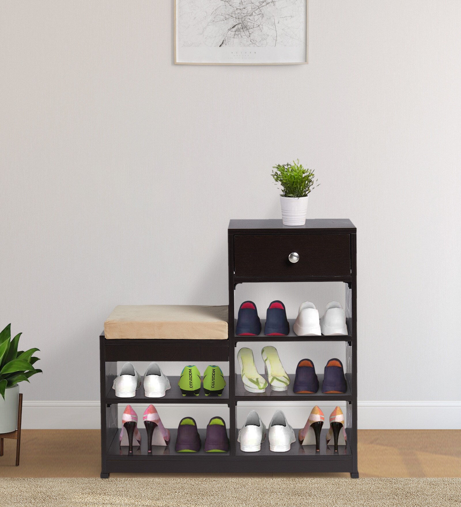Buy Emrys Shoe Rack with Seating in Wenge Finish at 37% OFF by Fine ...