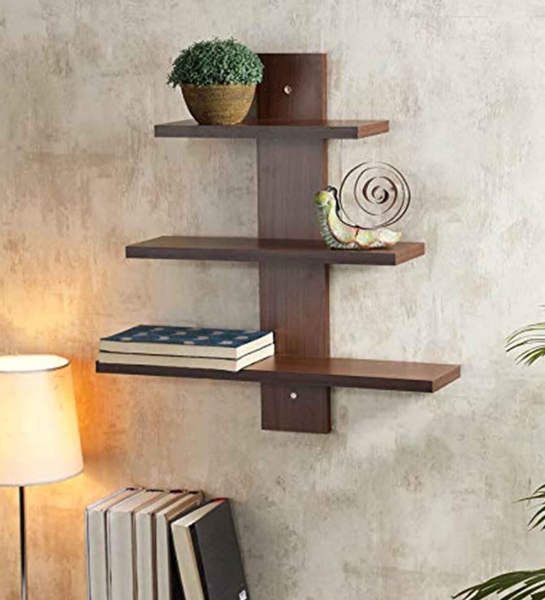 Buy Engineered Wood Floating Wall Shelf in Brown Colour Online - Modern ...