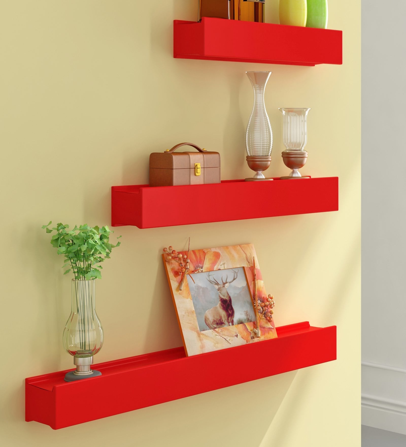 Buy Set of 3 Engineered Wood Floating Wall Shelf in Red Colour by Home Sparkle at 46% OFF by ...