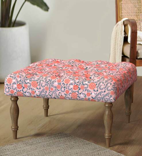 Buy English Fabric Ottoman in Earthy Florals Colour Online - Ottomans ...