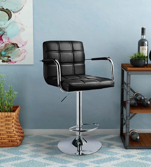 Buy Enn Leatherette Bar Stool In Black Colour With Swivel Online ...