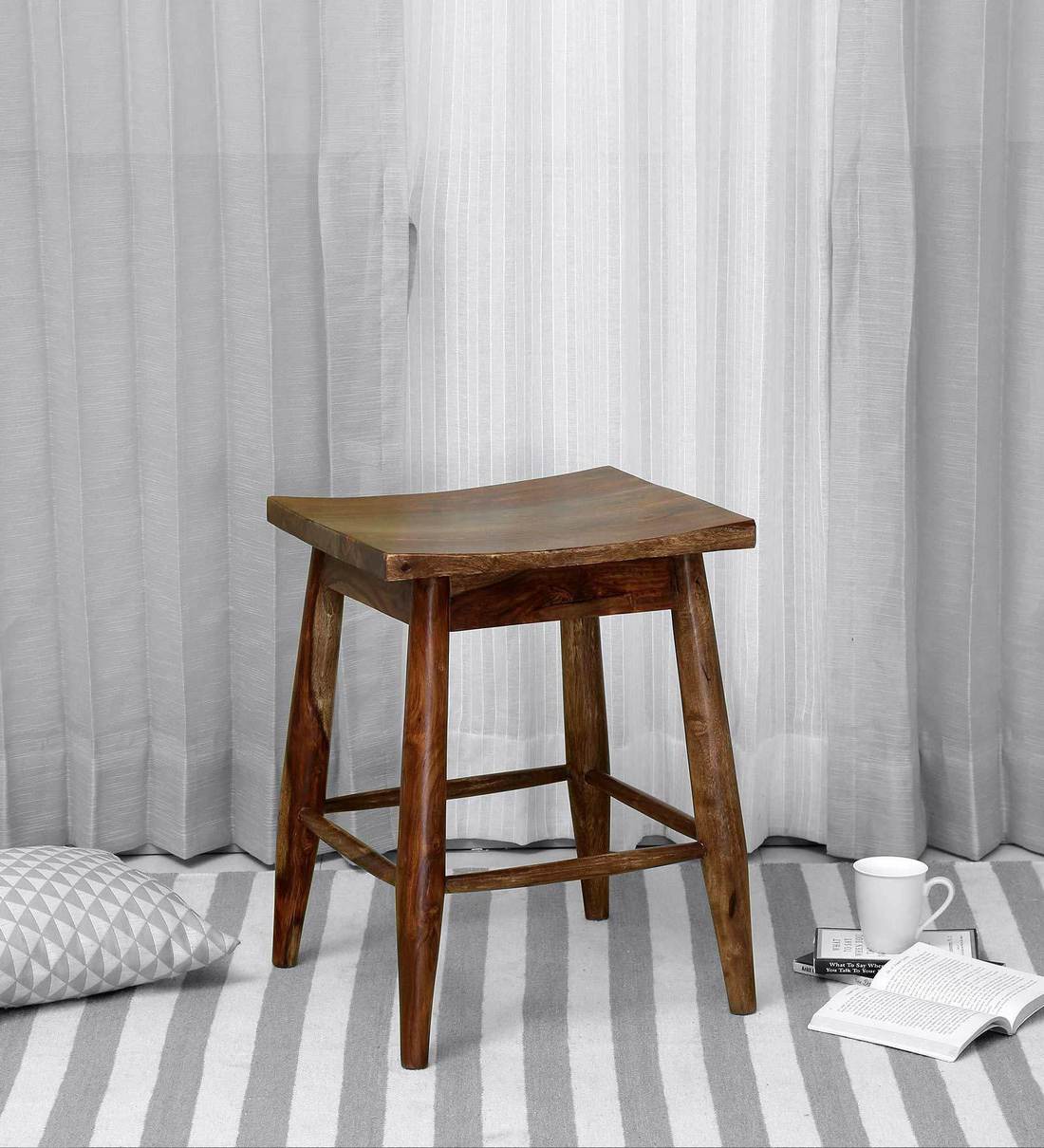 Buy Eris Sheesham Wood Stool in Sheesham Stone Finish Online - Modern ...