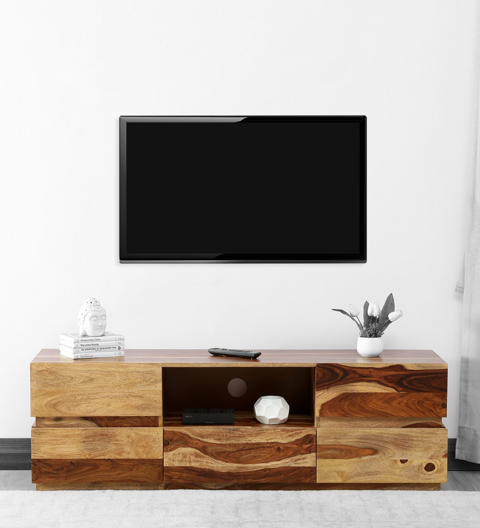 Buy Erinne Sheesham Wood Entertainment Unit In Rustic Teak Finish ...