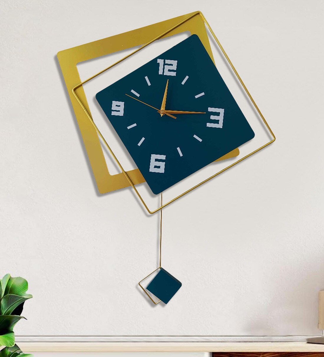 Buy European Style Silent Movement Pendulum Fibre Wall Clock In Golden ...