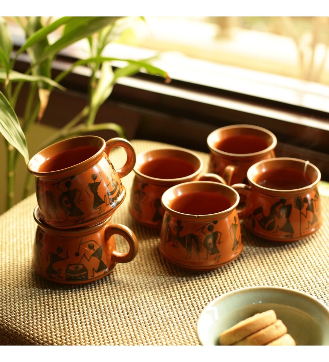 Buy ExclusiveLane 'Rejoice in Red-Mud' Warli Hand-Painted Tea & Coffee ...