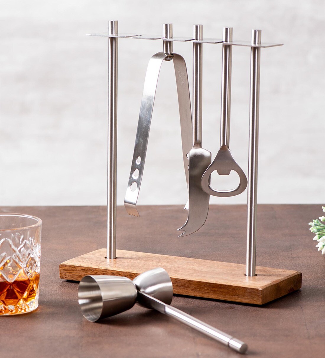 Buy Exquisite Stainless Steel Bar Tool Set with a Stand by NestRoots ...