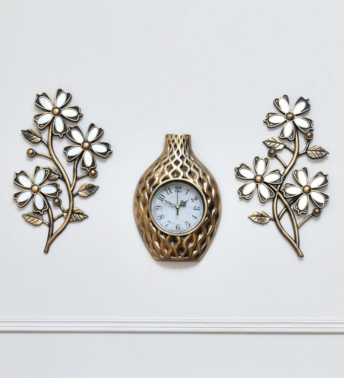 Buy Gold Plastic Flora Wall Modern Wall Clock Online - Modern Wall ...