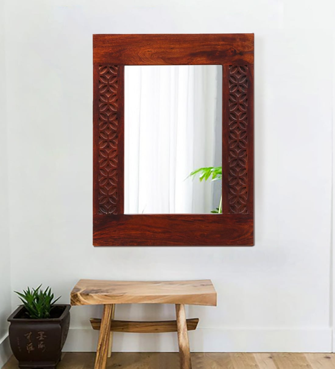 Buy Solid Wood Rectangular Wall Mirror in Brown at 25% OFF by ...