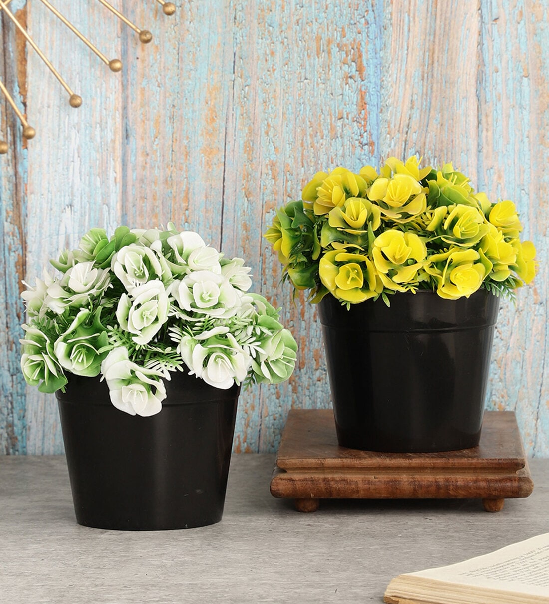 Buy Plastic White And Yellow Rose Flower Artificial Plants at 32% OFF ...